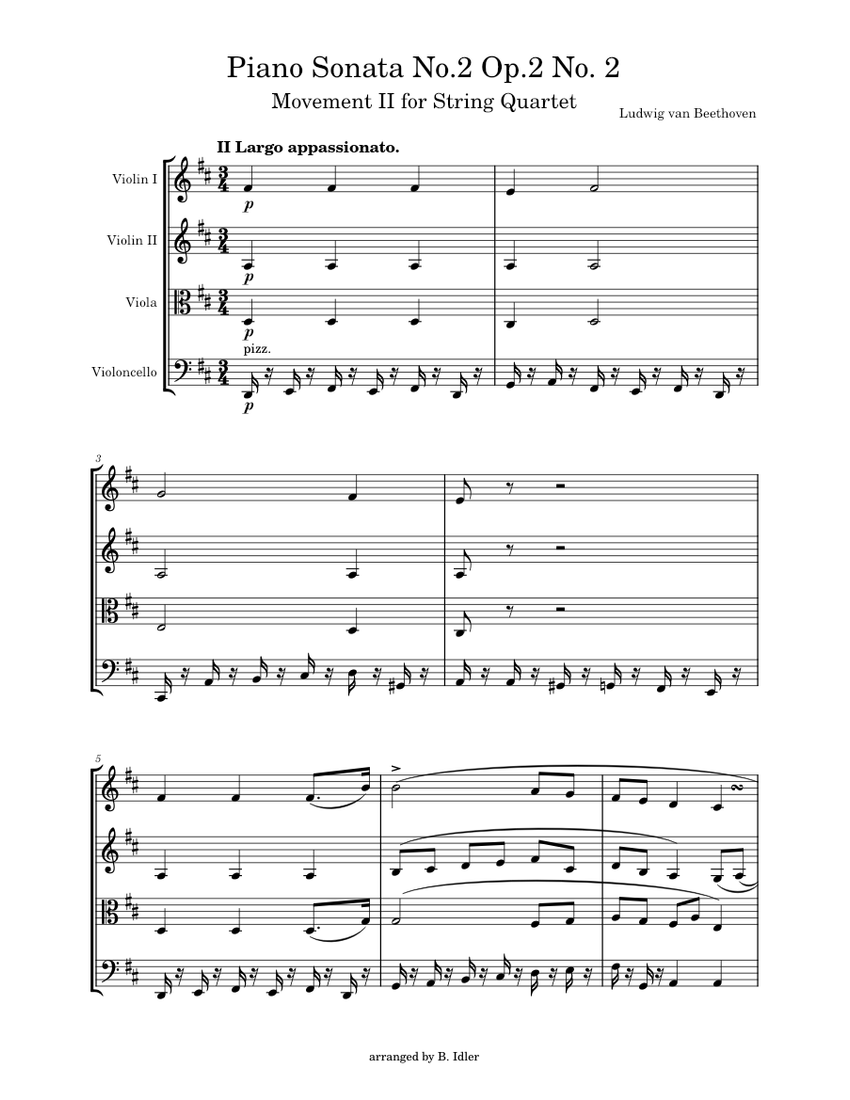 Piano Sonata No.2, Movement 2 (Largo appassionato) – Ludwig van Beethoven Sheet music for Violin ...