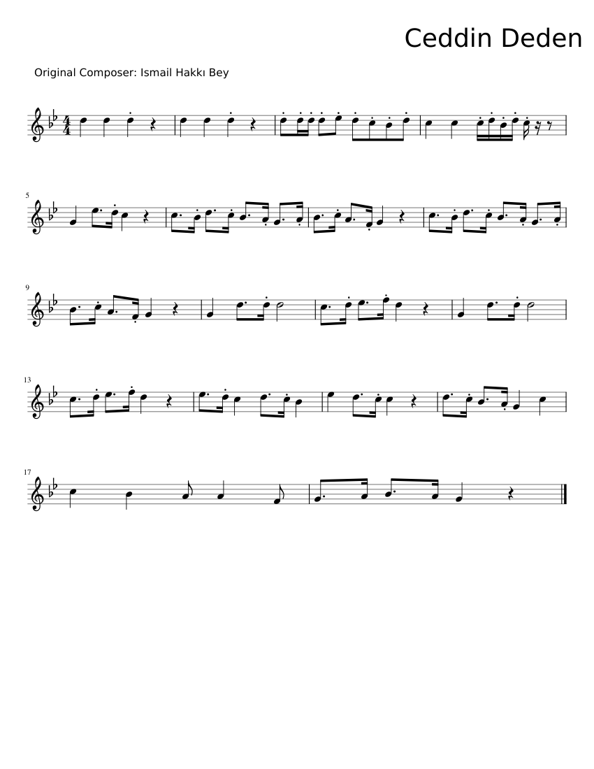 Ceddin Deden for B flat trumpet Sheet Music for Piano (Solo) easy | MuseScore.com