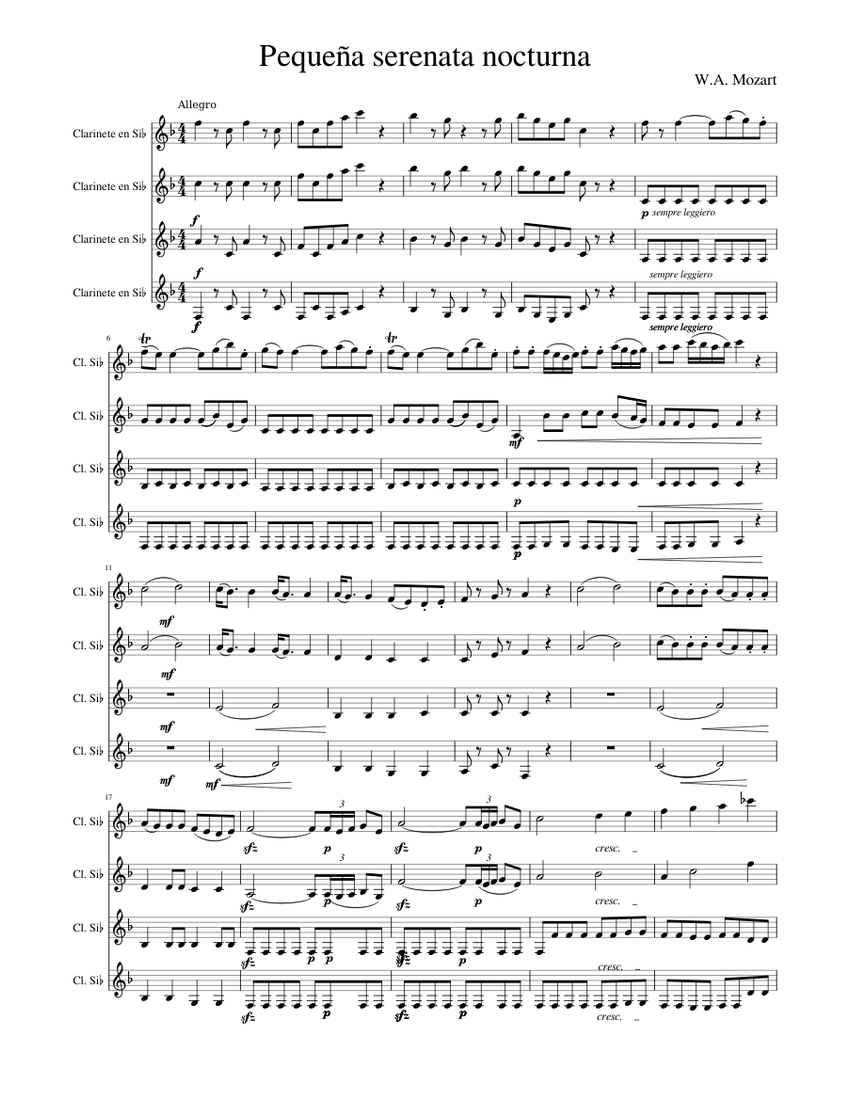Pequeña serenata nocturna Sheet music for Clarinet in b-flat (Mixed ...