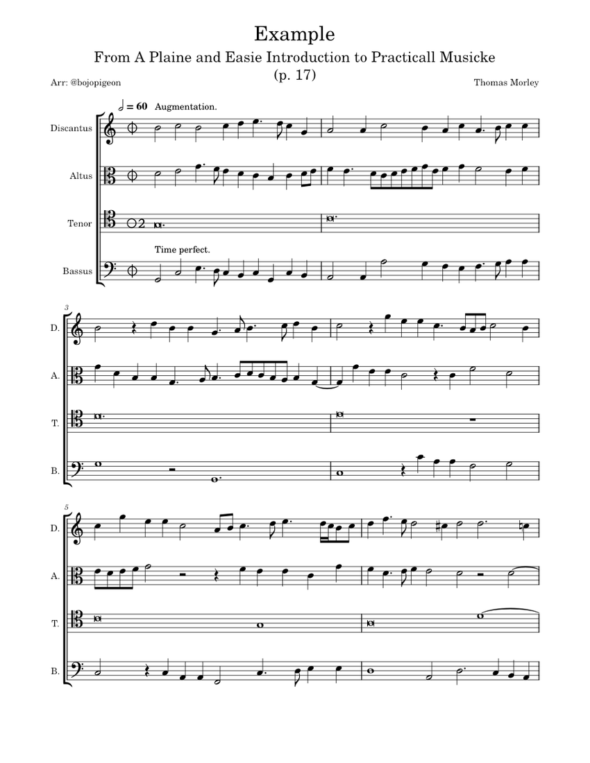 Example – Thomas Morley Sheet music for Soprano, Alto, Tenor, Bass ...