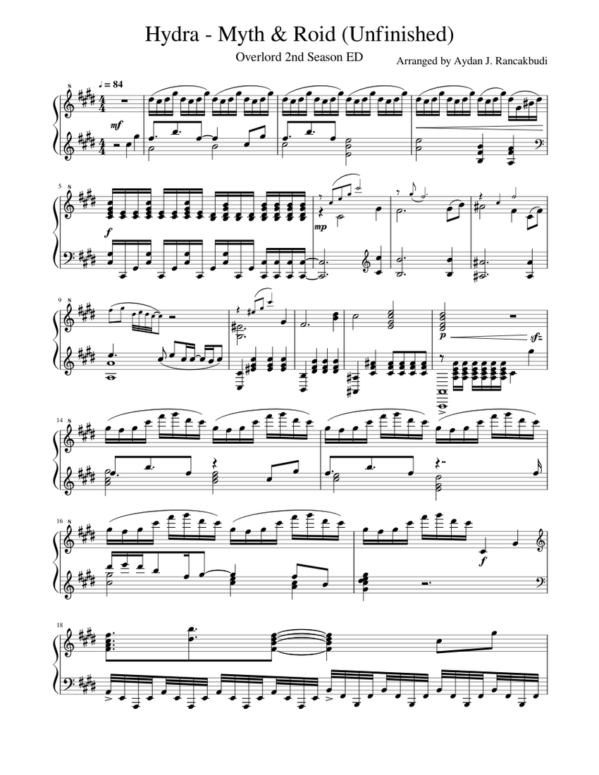 Hydra (Overlord II ED) Sheet Music for Piano (Solo) | MuseScore.com