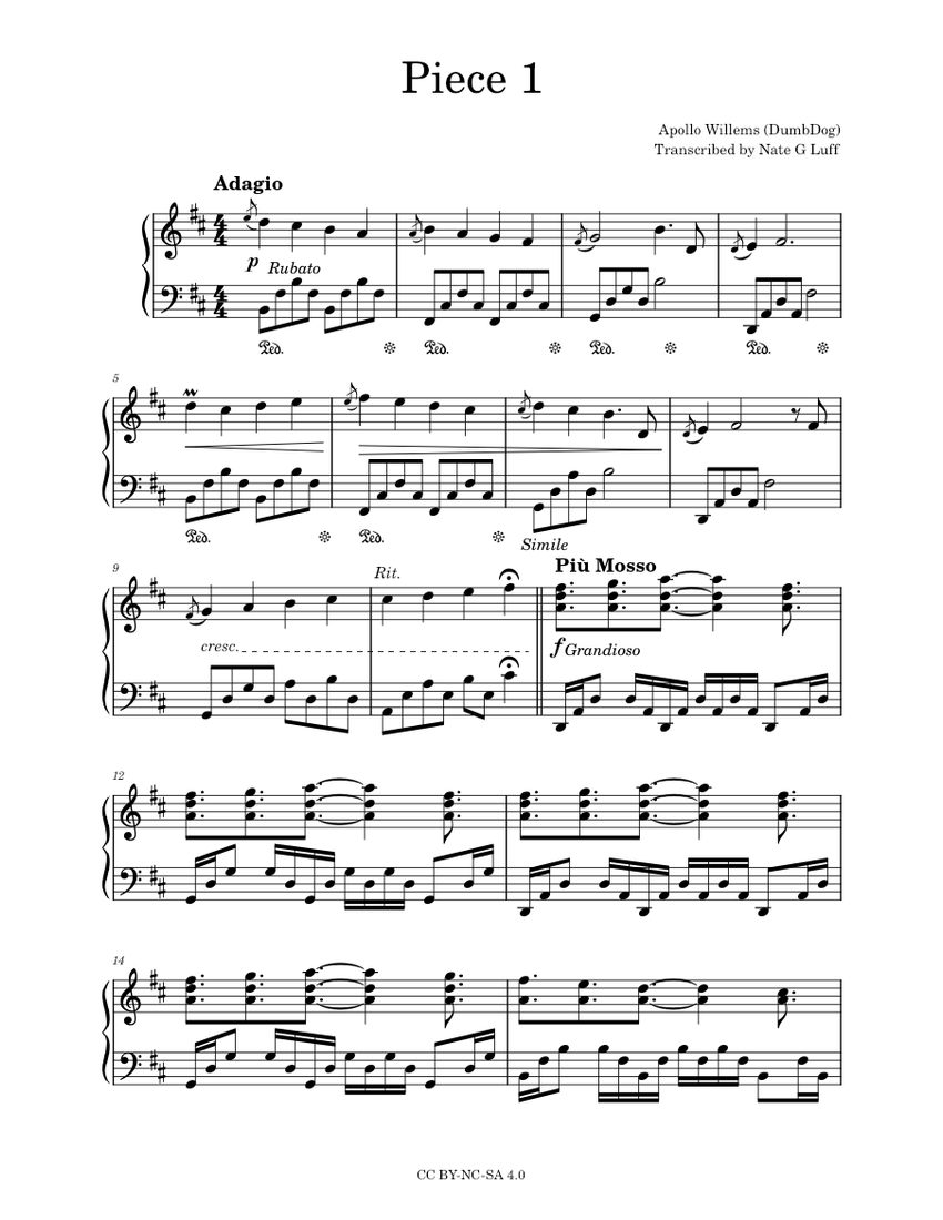 Piece 1 - Apollo Willems Sheet music for Piano (Solo) | Musescore.com