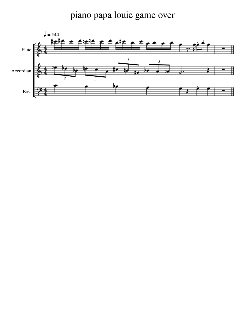 Papa Louie: Game Over OST Sheet music for Flute piccolo, Flute, Bass ...