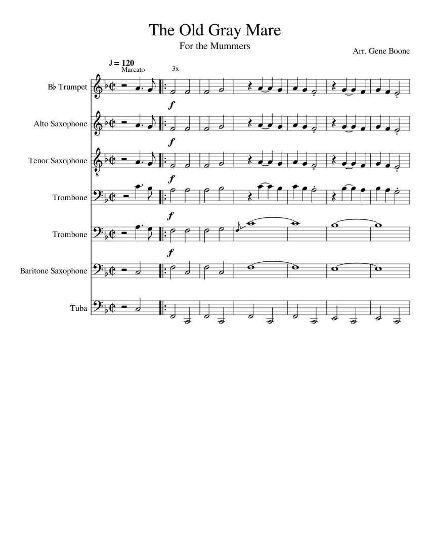 The Old Gray Mare Sheet Music for Trombone, Tuba, Saxophone alto ...