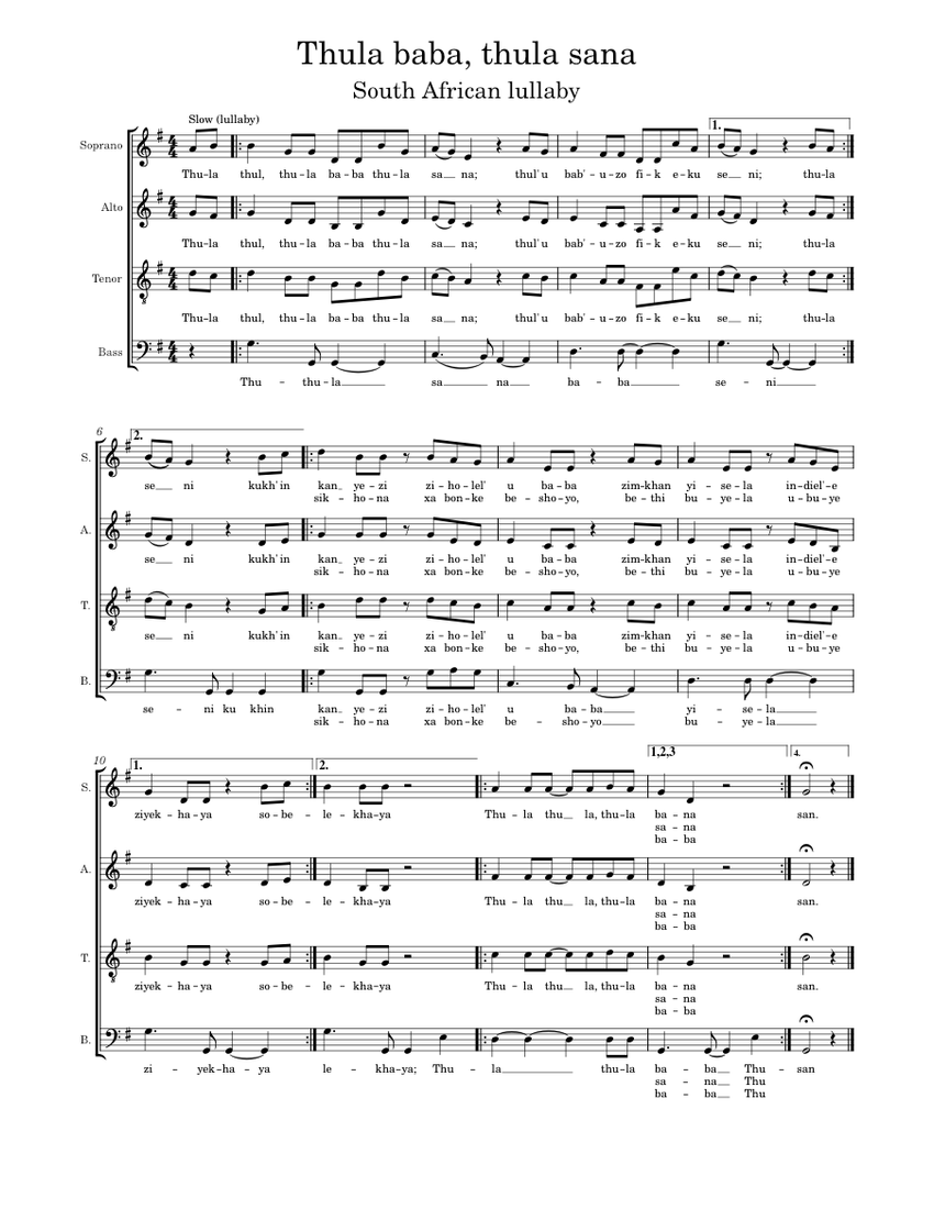 Thula baba, thula sana – Misc Traditional (South Africa) Sheet music ...