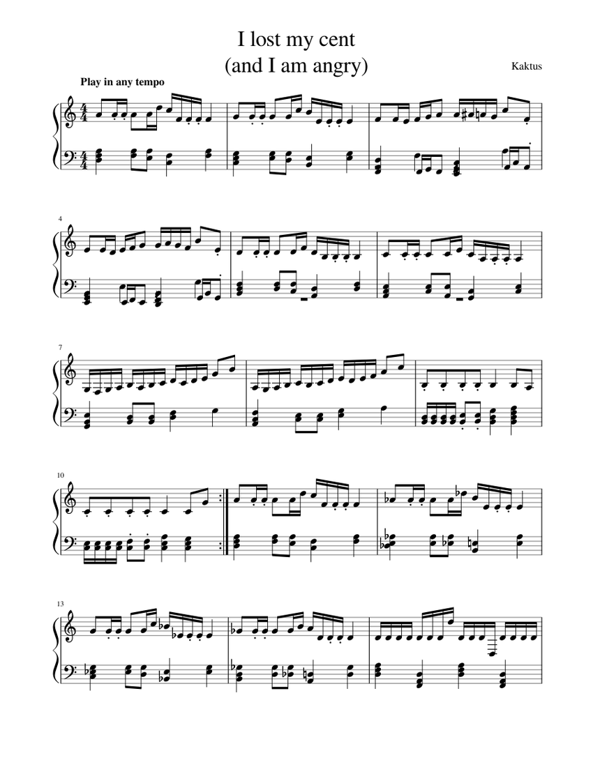 I lost my cent (and I am angry) Sheet music for Piano (Solo ...