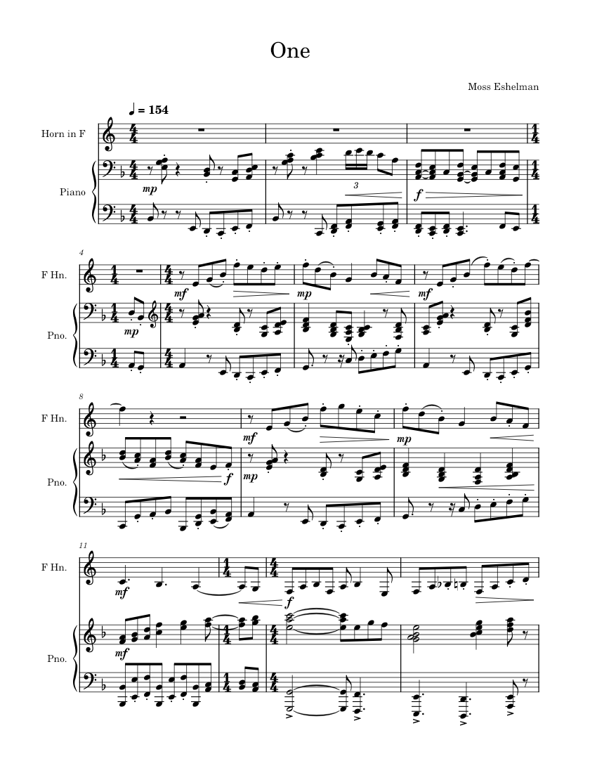 One Sheet music for Piano, French horn (Mixed Duet) | Musescore.com