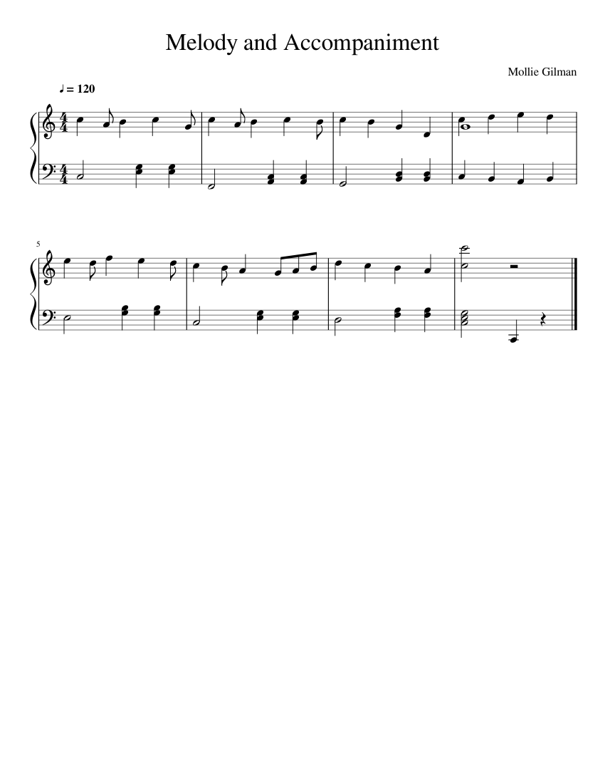 Melody and Accompaniment Sheet Music for Piano (Solo) Easy | MuseScore.com