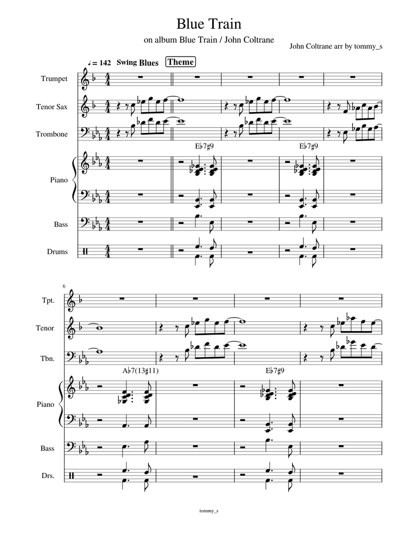 Blue_Train Sheet music for Piano, Trombone, Saxophone tenor, Trumpet in ...