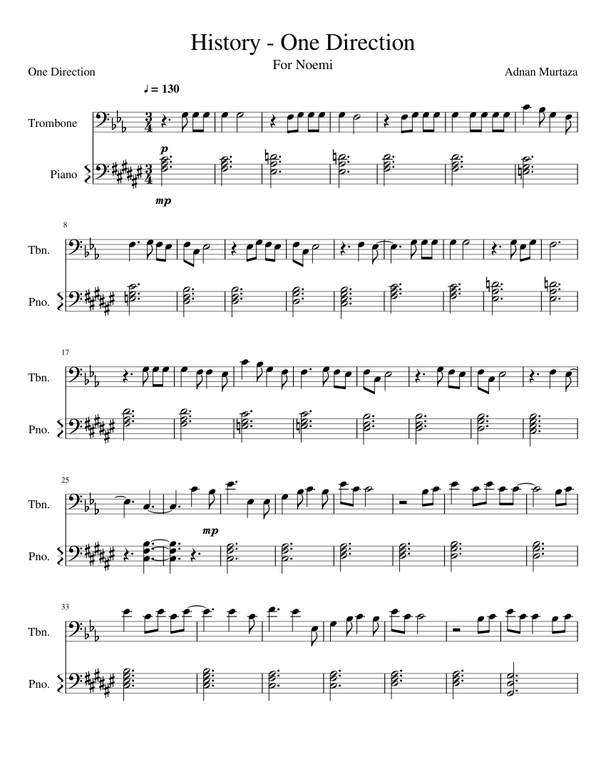 History - One Direction Sheet Music for Piano, Trombone (Solo ...
