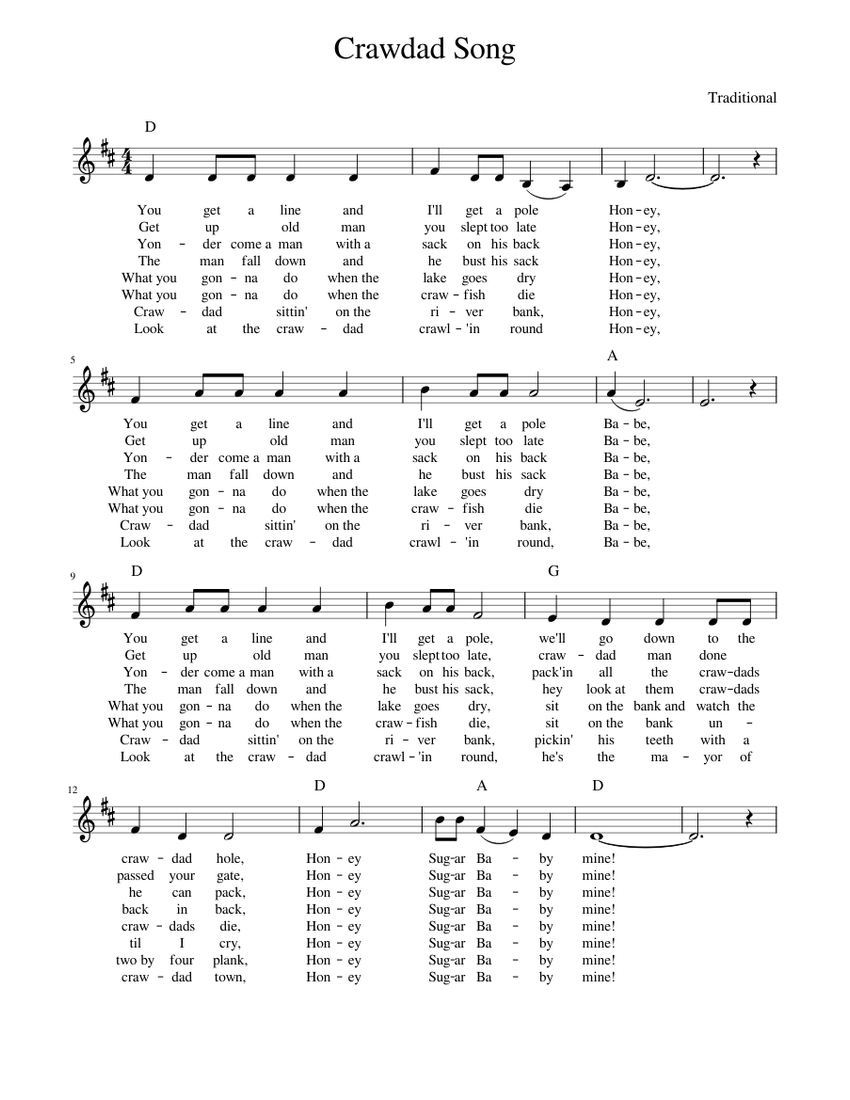 Traditional music - Crawdad Song Sheet music for Piano (Solo ...