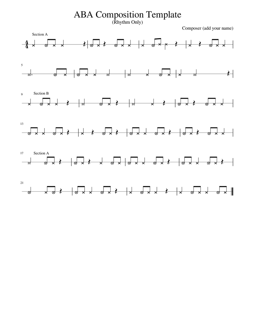 Task 1 - ABA Composition Template Sheet music for Snare drum (Solo ...