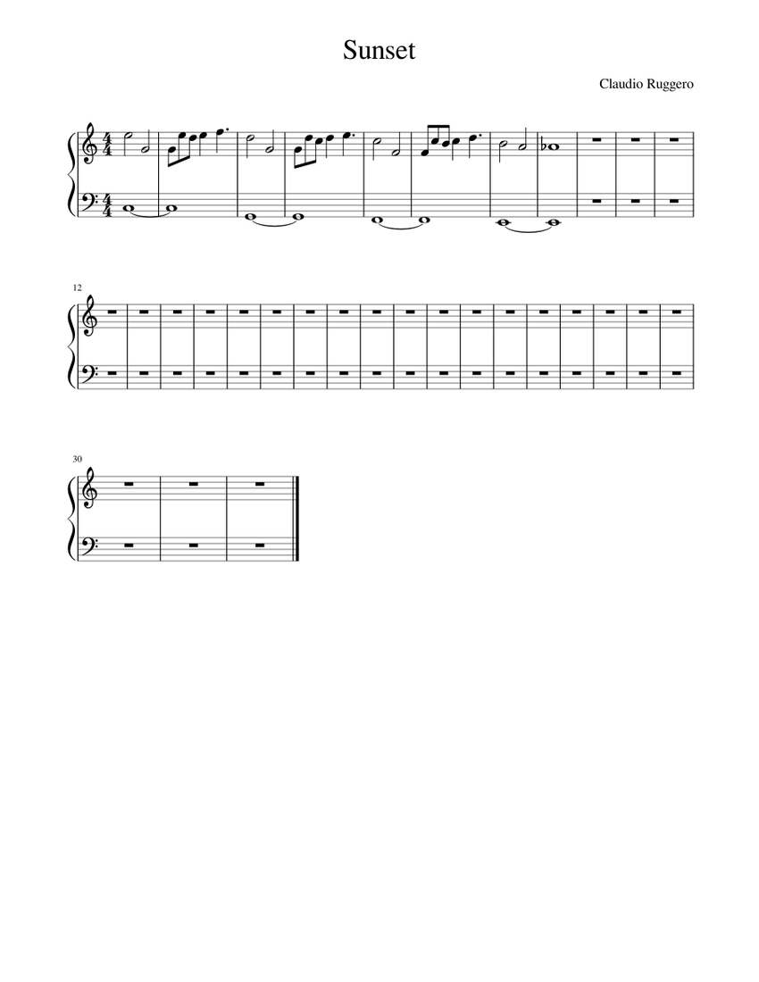 Sunset Sheet Music for Piano (Solo) easy | MuseScore.com