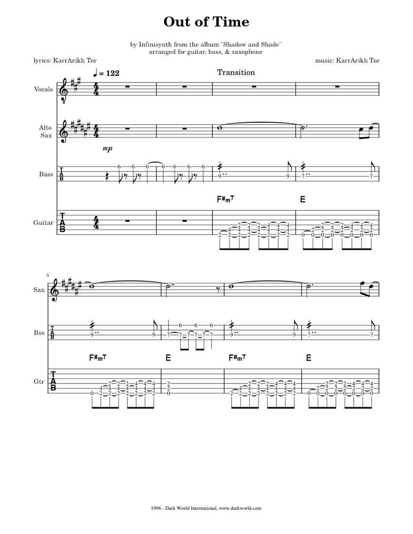 Out of Time by Infinisynth Sheet music for Tenor, Saxophone alto ...