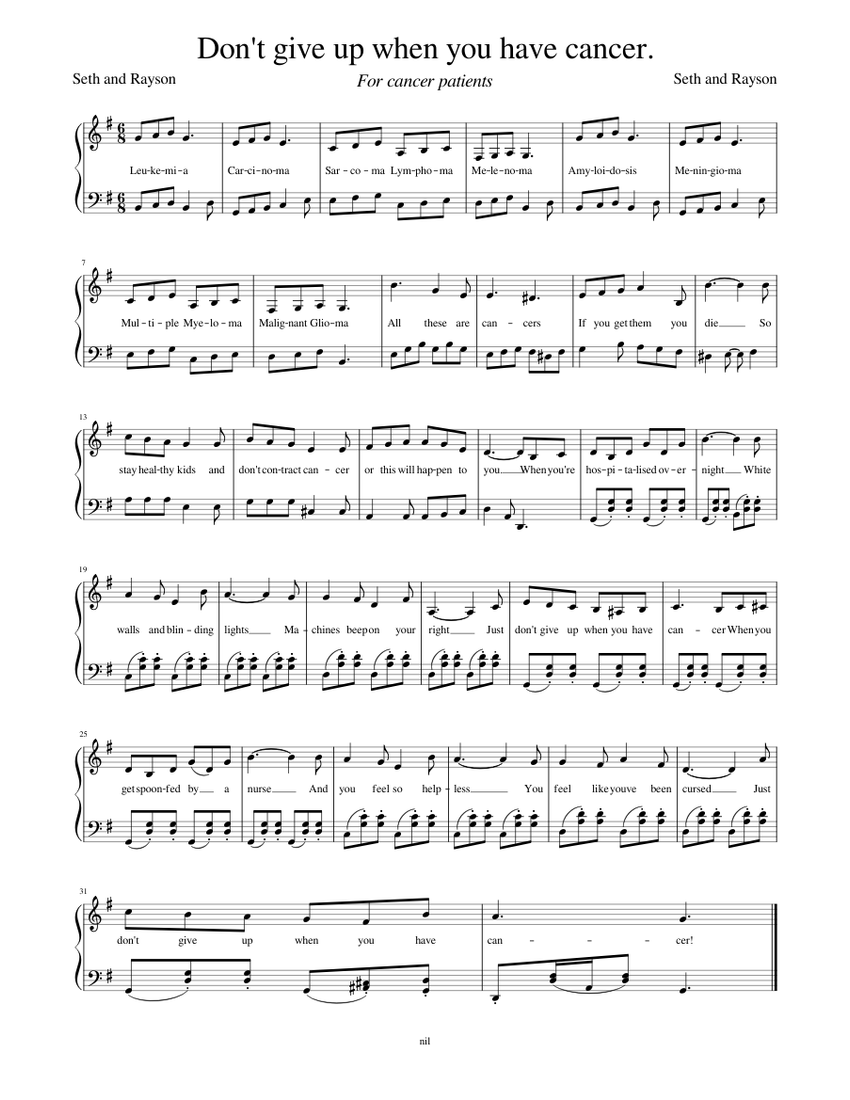 Don't Give Up When You Have Cancer Sheet music for Piano (Solo ...