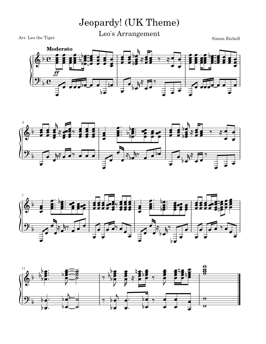 Piano Solo: Jeopardy! Theme (UK Version) - Simon Etchell Sheet Music ...