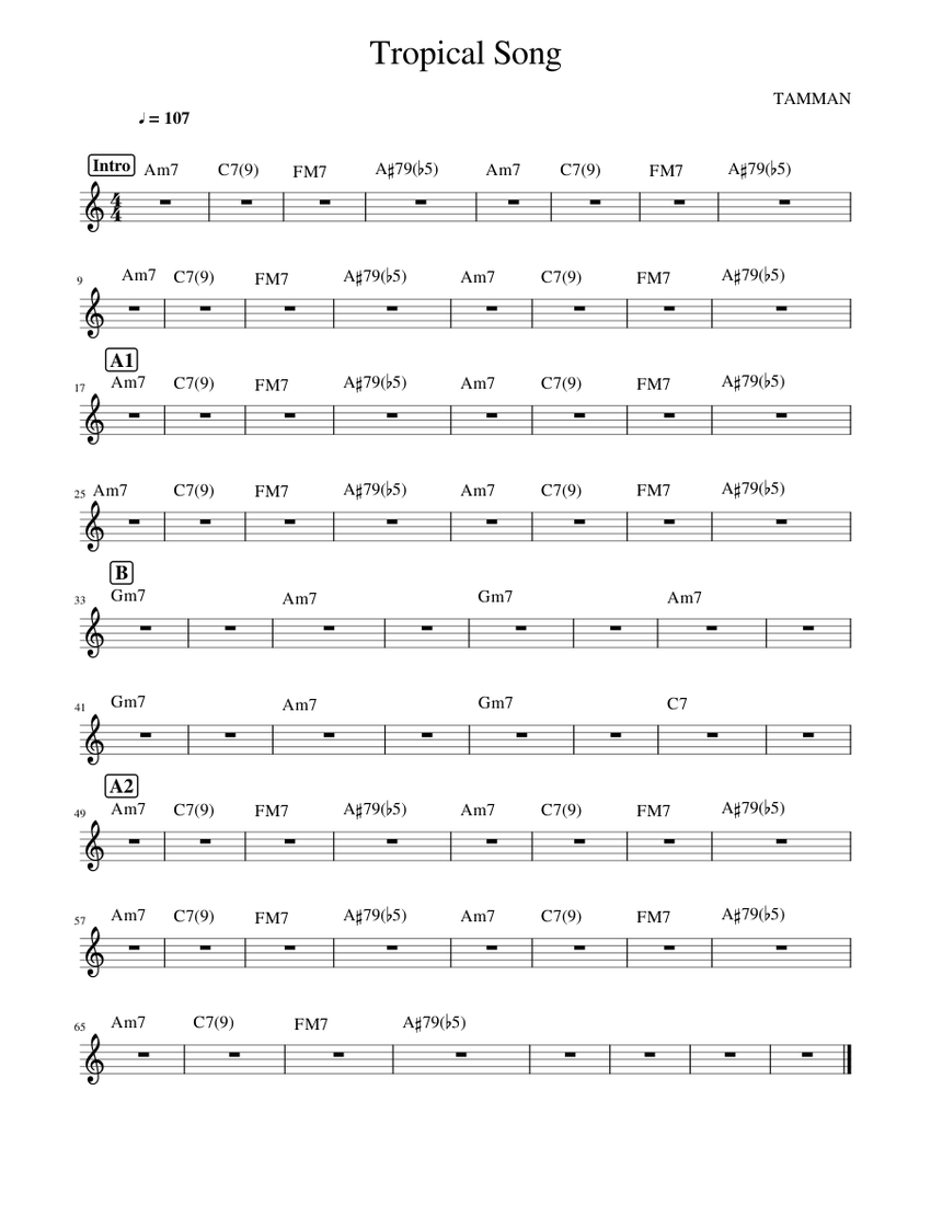 Tropical Song Sheet Music with Chords for Piano (Solo) easy | MuseScore.com