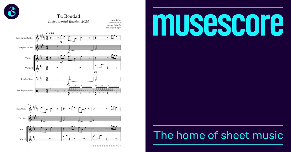 Tu Bondad – New Wine Sheet Music for Tuba, Saxophone alto, Violin, Drum ...