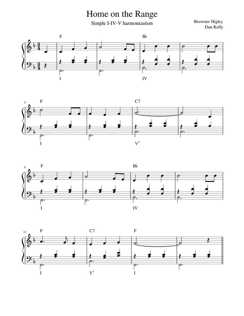 Home on the Range (Simple Harmonization) Sheet Music with Chords for ...