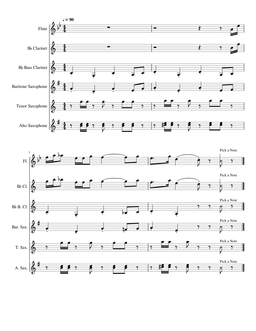 Woodwind cheer Sheet music for Flute, Clarinet in b-flat, Clarinet bass ...