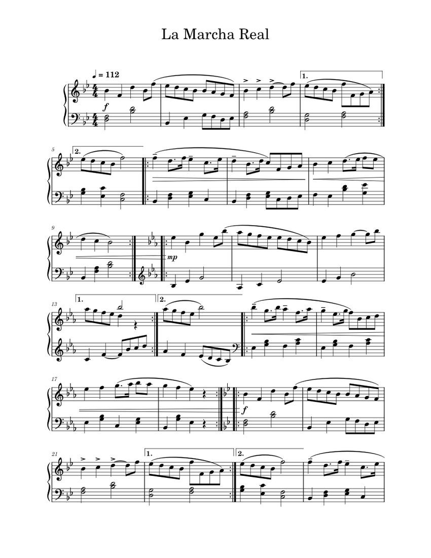 La Marcha Real – Bartolomé Pérez Casas Sheet Music for Piano (Solo ...