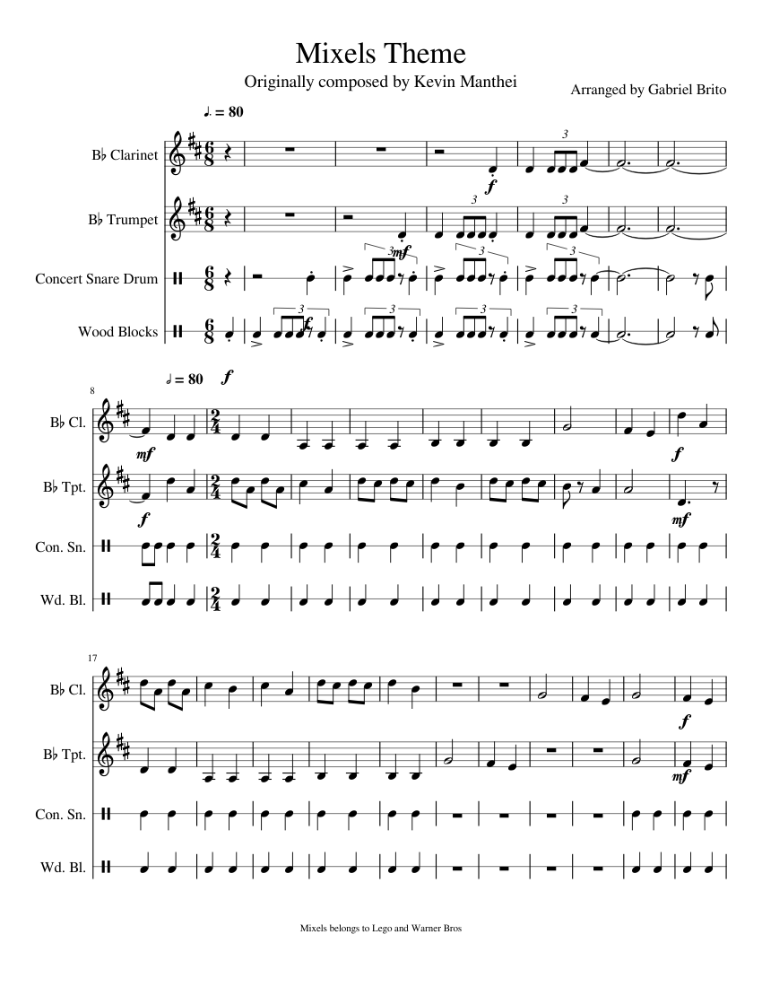 Mixels Theme Sheet music for Clarinet in b-flat, Trumpet in b-flat ...