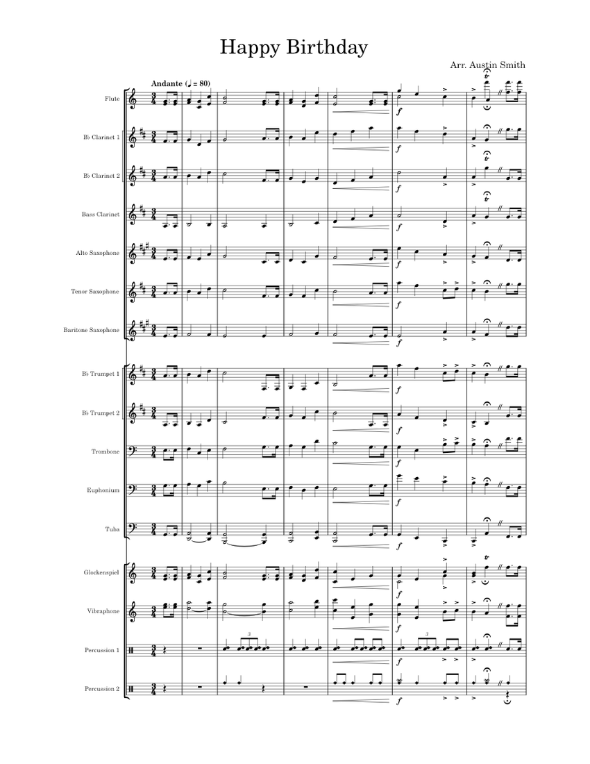 Happy Birthday Sheet Music for Trombone, Euphonium, Tuba, Flute & more ...
