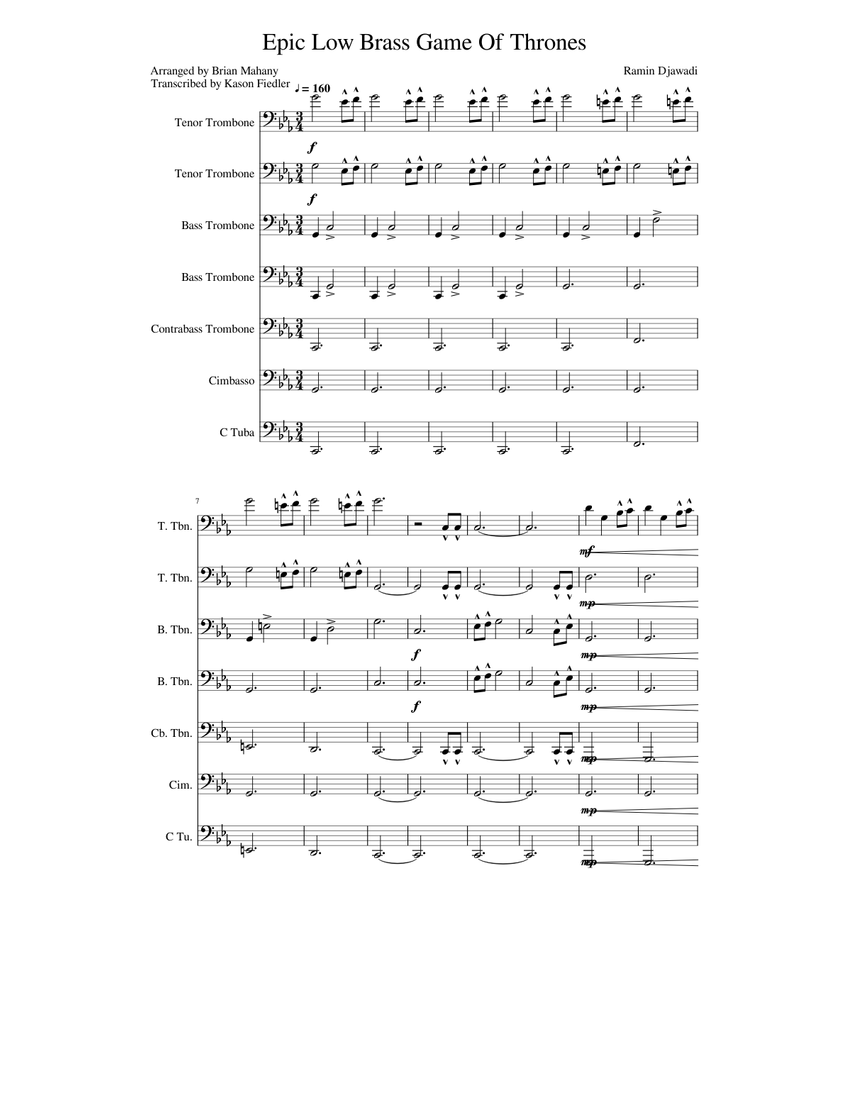 Epic Low Brass Game Of Thrones Sheet Music for Trombone, Tuba, Trombone ...