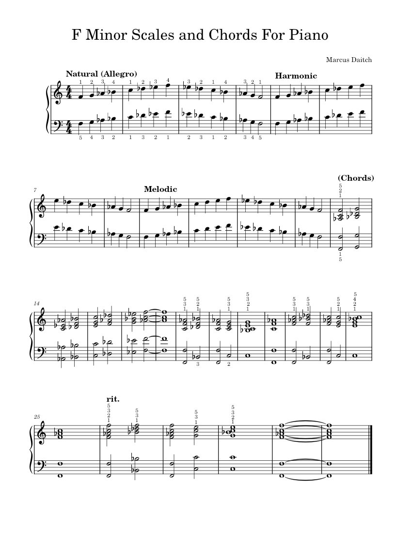 F Minor Scales and Chords For Piano Sheet Music for Piano (Solo) easy ...