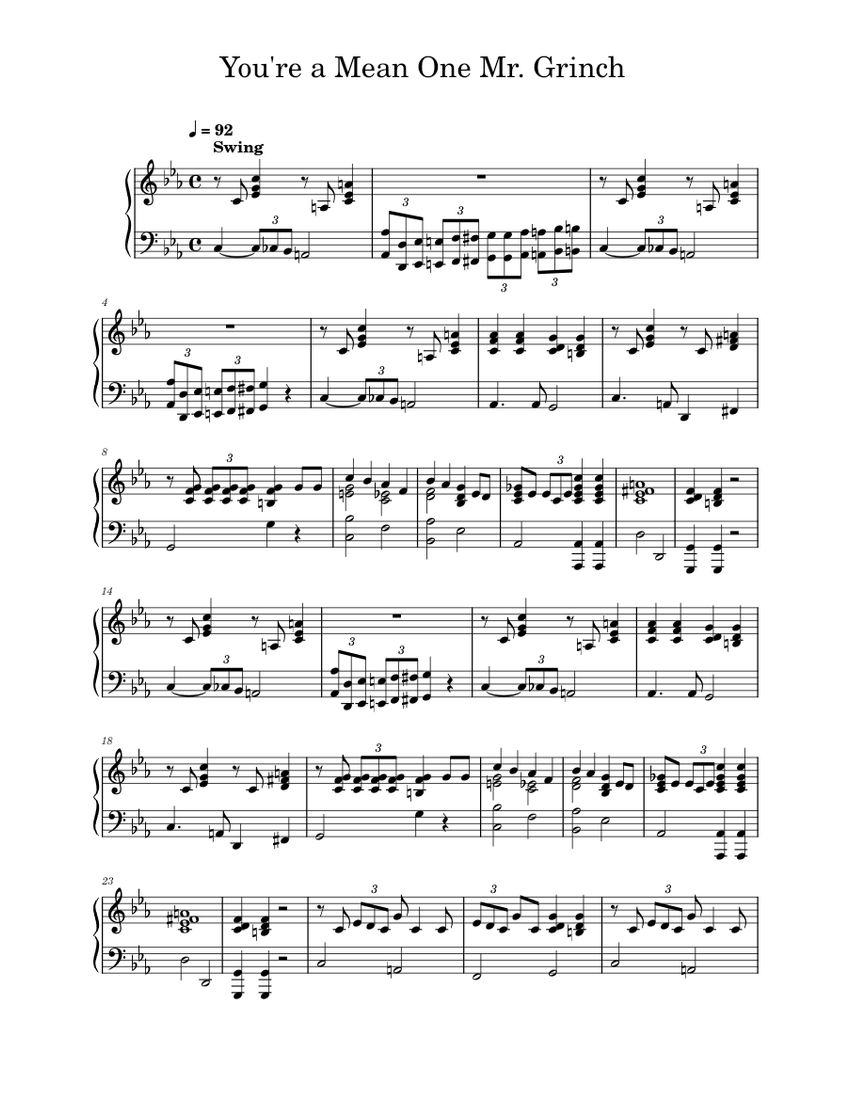 You're a Mean One Mr Sheet Music for Piano (Solo) | MuseScore.com