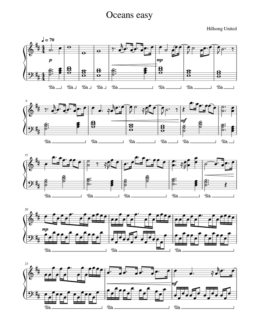 Oceans (easy) Where Feet May Fail – Hillsong United Sheet Music for ...