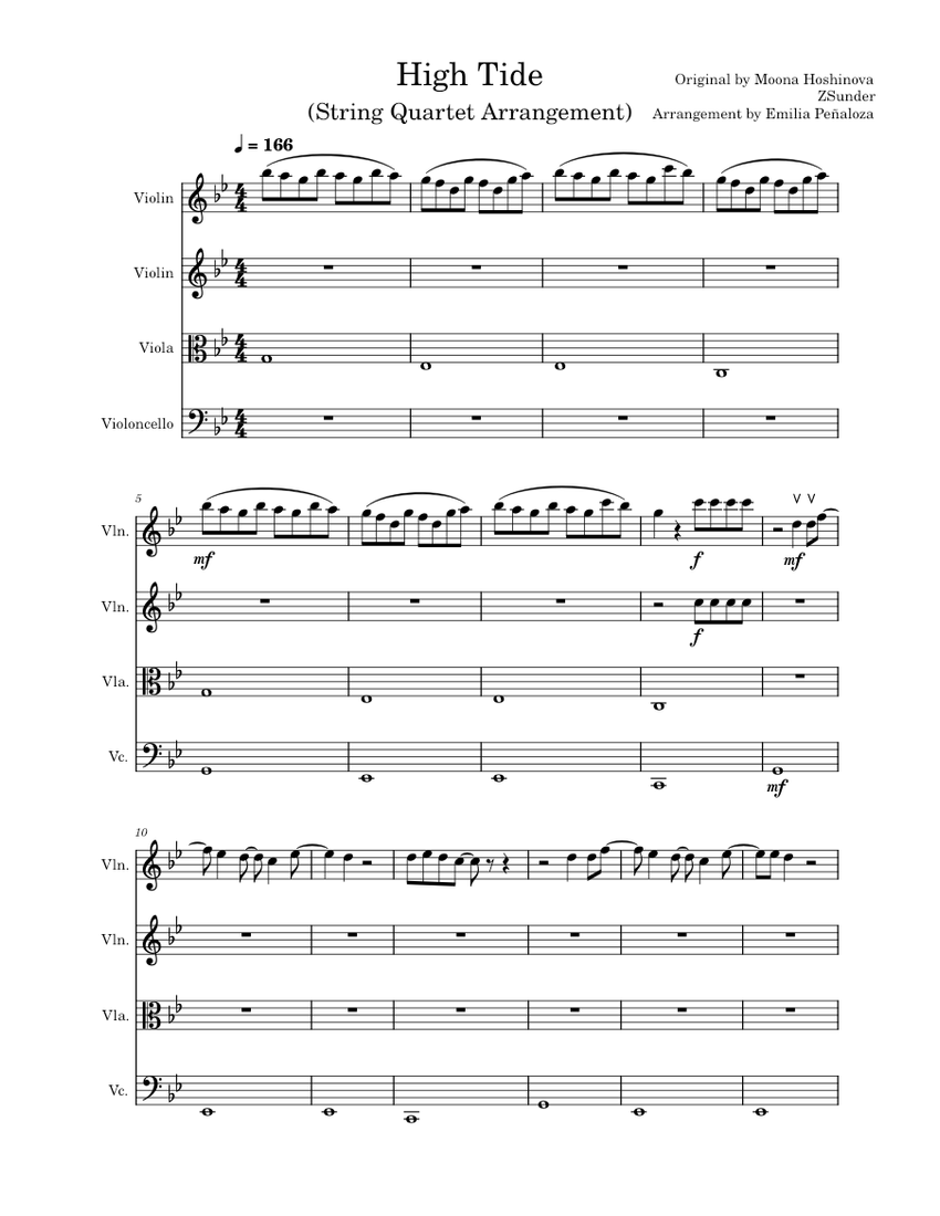 High Tide – Moona Hoshinova (String Quartet Arrangement) Sheet music ...