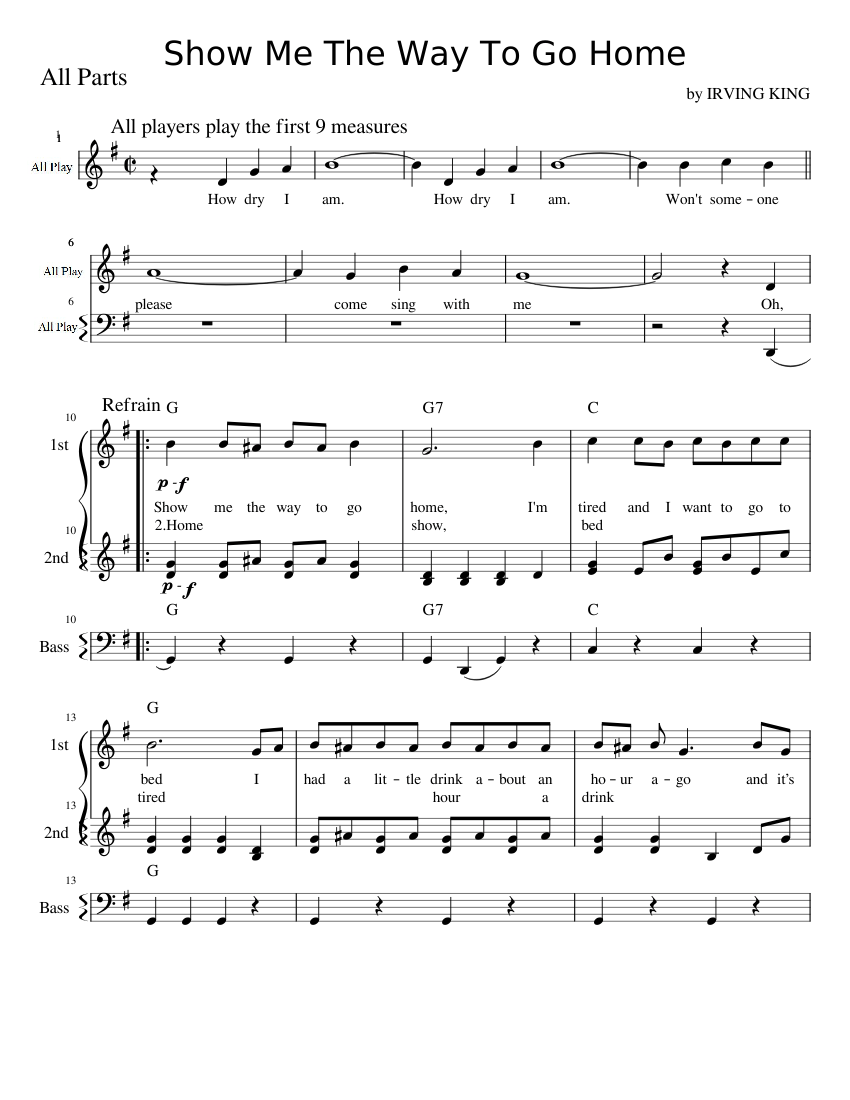Show Me The Way To Go Home Sheet Music with Chords for Accordion (Piano ...