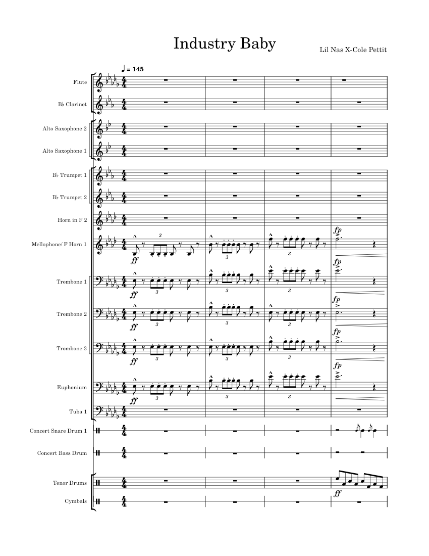 Industry Baby-Cole Pettit/Lil Nas X Sheet Music for Trombone, Tuba ...