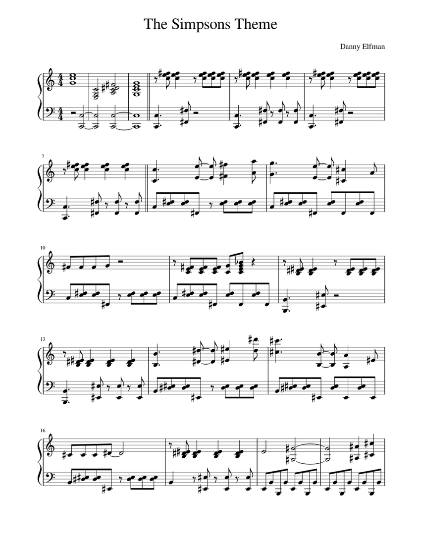 The Simpsons Main Theme – Danny Elfman Sheet music for Piano (Solo ...