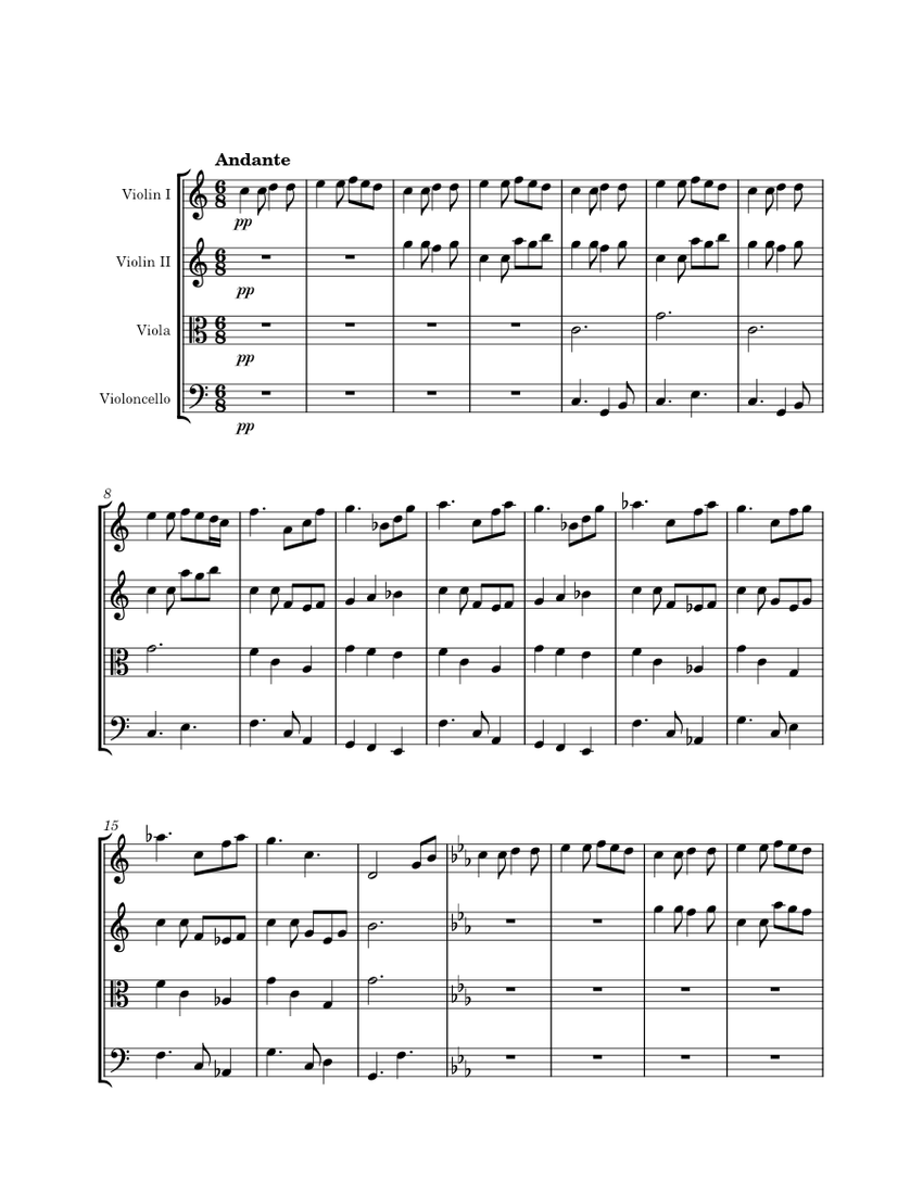 String quartet in C Sheet Music for Violin, Viola, Cello (String ...