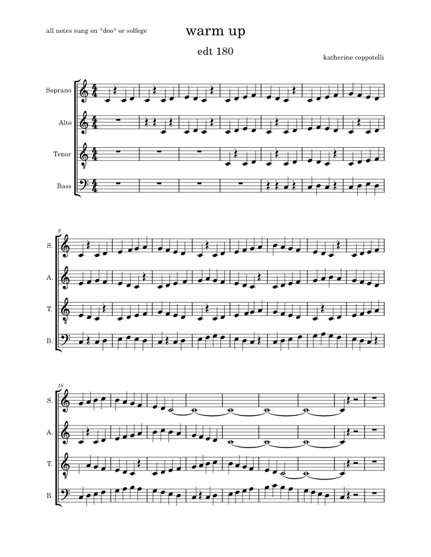 warm up Sheet Music for Soprano, Alto, Tenor, Bass voice (Choral ...
