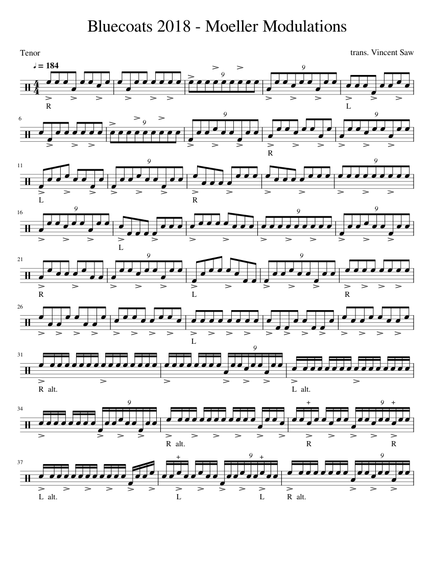 Bluecoats 2018 - Moeller Modulations Tenor Transcription Sheet Music for Tenor drum (Solo ...