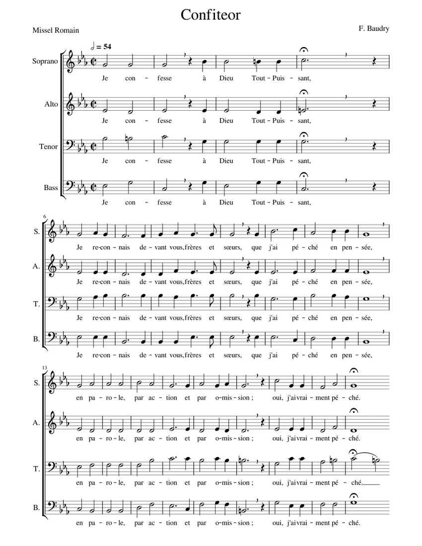 Confiteor (nouvelle traduction) Sheet music for Soprano, Alto, Tenor ...