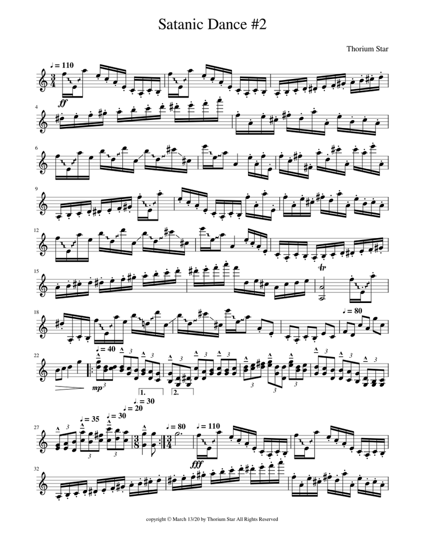 Satanic Dance #2, © by Thorium Star 2020 Sheet music for Violin (Solo ...