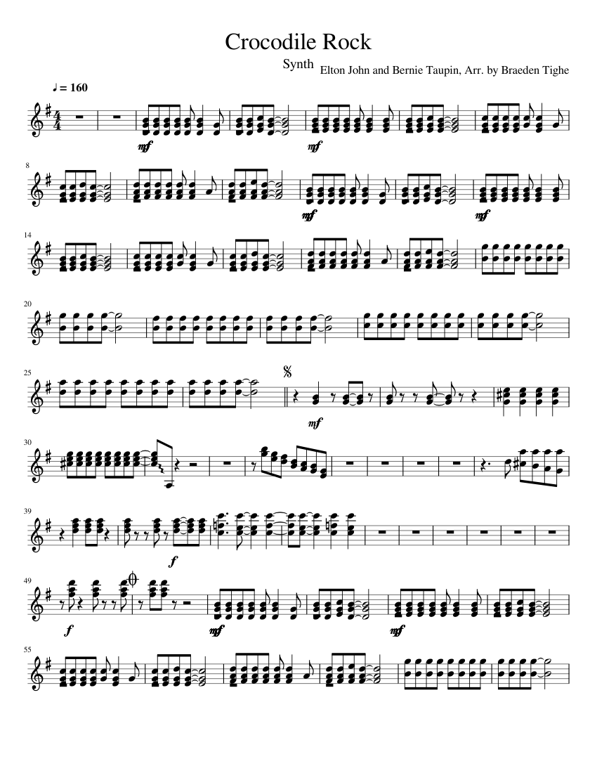 Crocodile Rock - Synth Sheet music for Harmonica (Solo) | Musescore.com