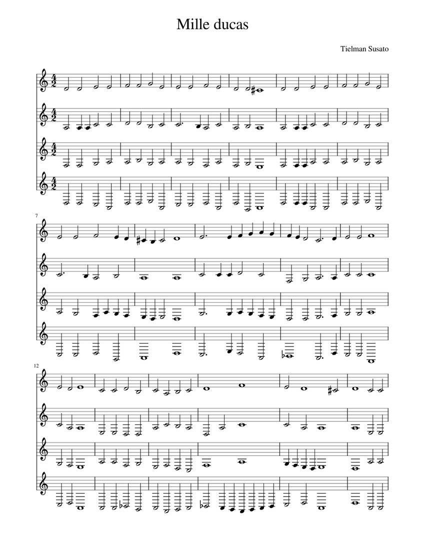 Tielman Susato - Mille ducas Sheet music for Piano (Mixed Quartet ...