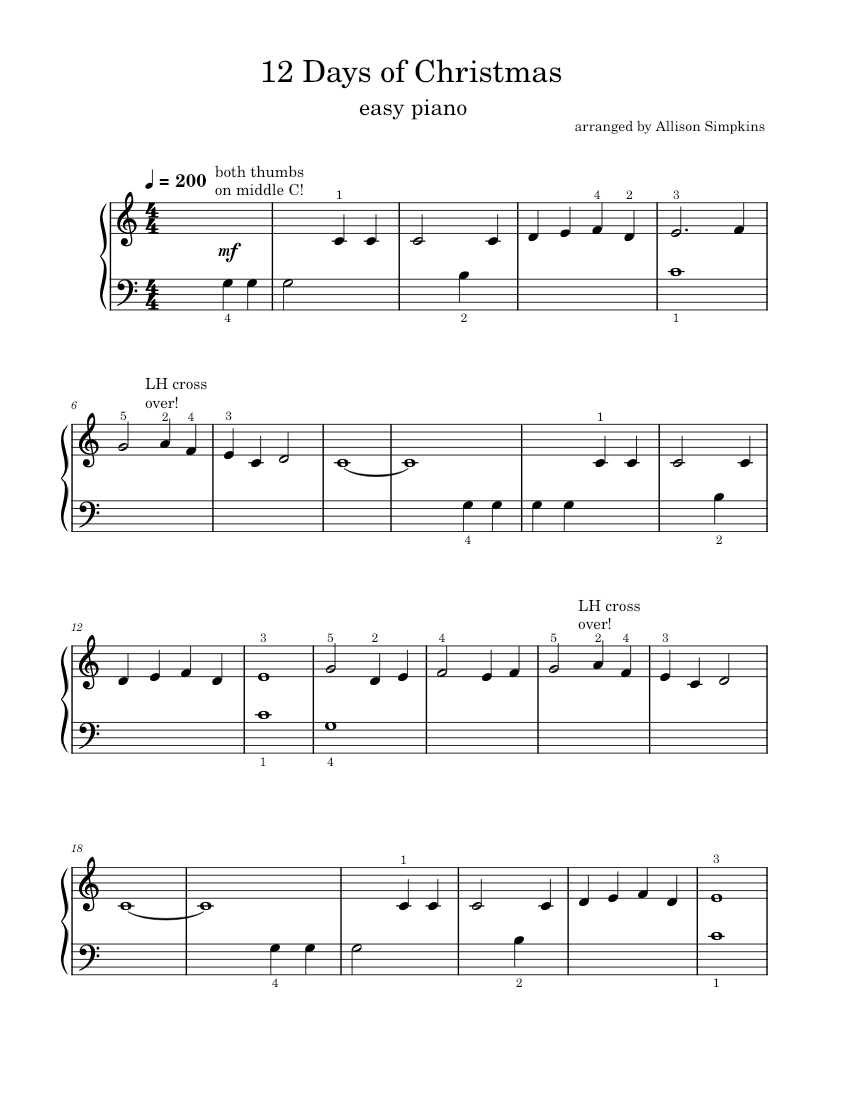 The 12 Days of Christmas – Easy Piano Sheet music for Piano (Solo ...