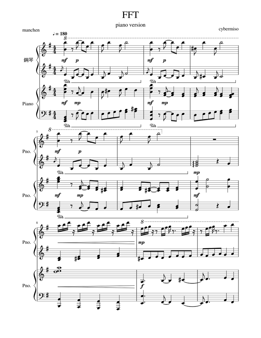 FFT(Piano Version) Sheet Music for Piano (Piano Duo) | MuseScore.com