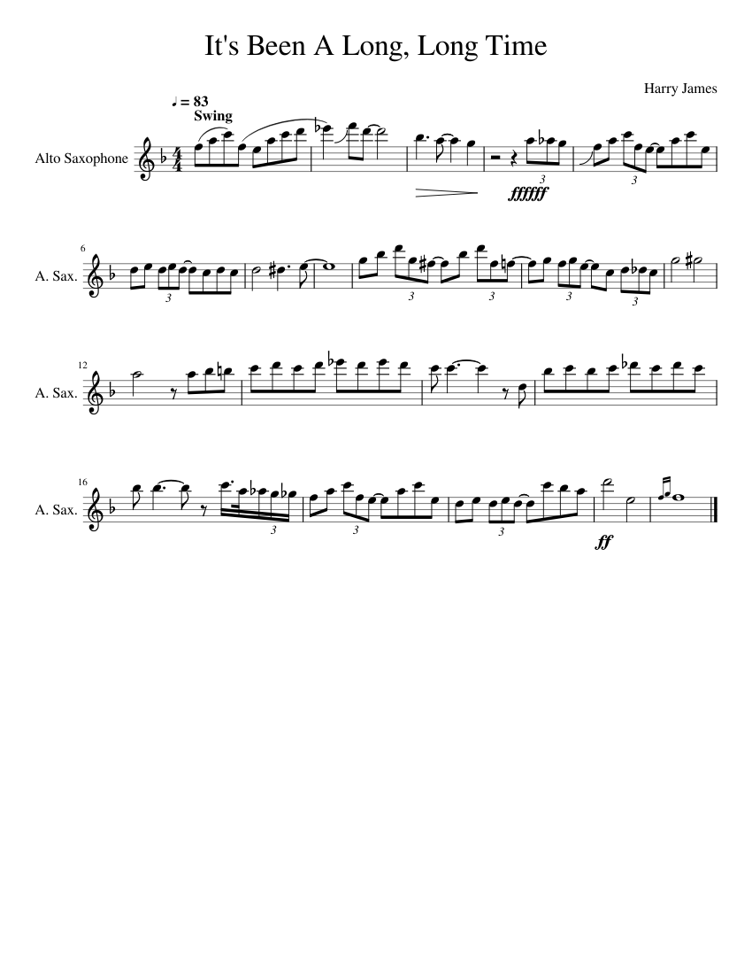 It's Been A Long, Long Time Sheet Music for Saxophone alto (Solo ...