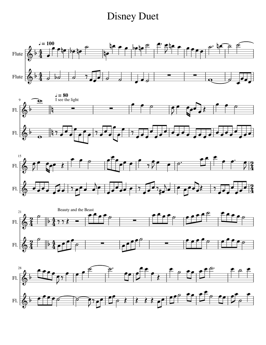Disney Duet Sheet music for Flute (Woodwind Duet) | Musescore.com