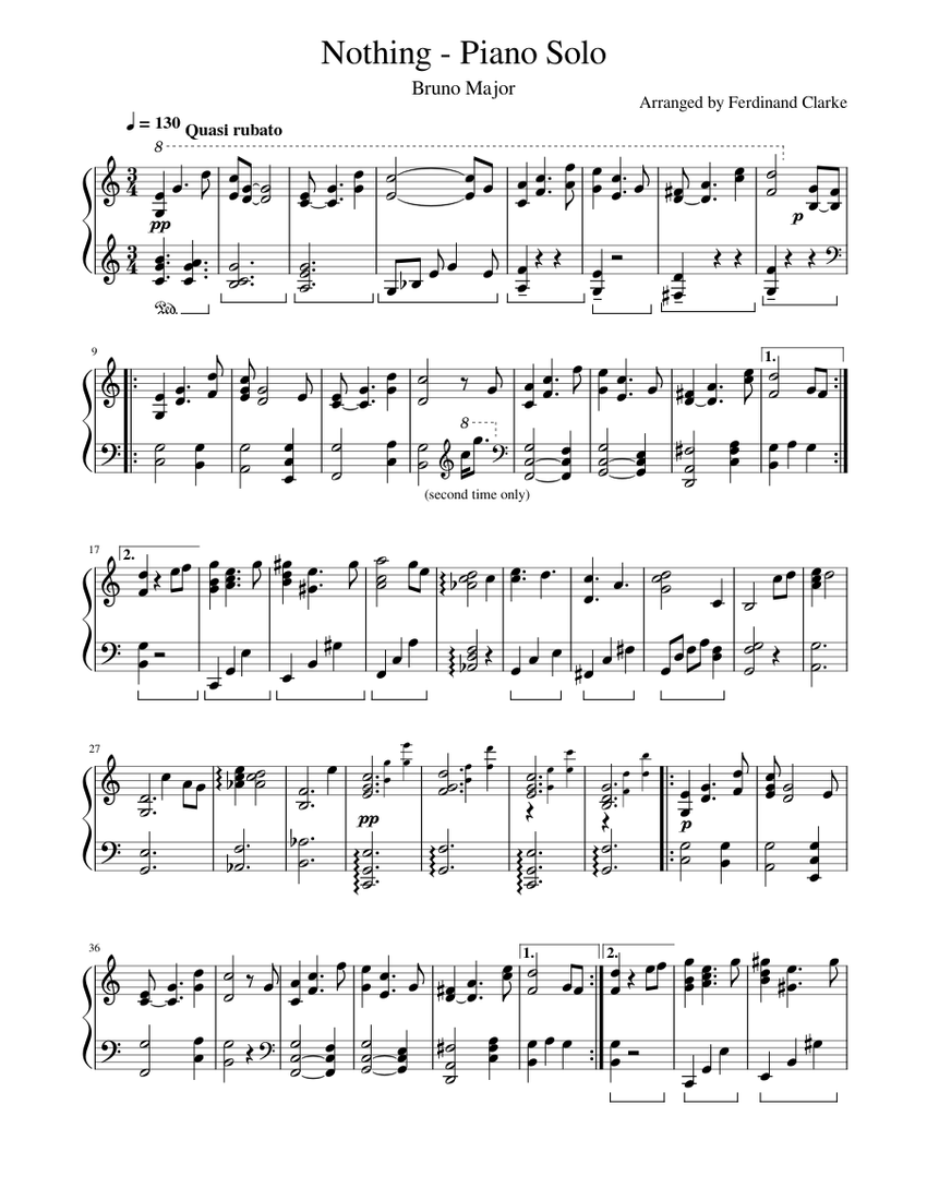 Nothing - Bruno Major Sheet Music for Piano (Solo) | MuseScore.com