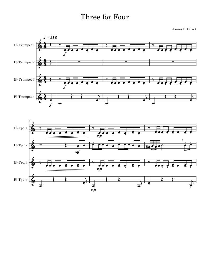 Three for Four Sheet music for Trumpet in b-flat (Brass Quartet ...