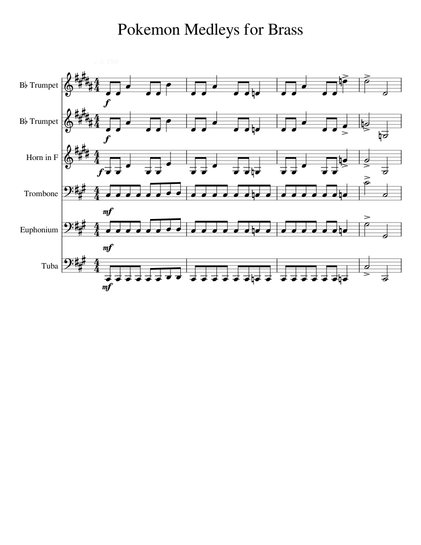 Pokemon Medleys for Brass Sheet music for Trombone, Euphonium, Tuba ...