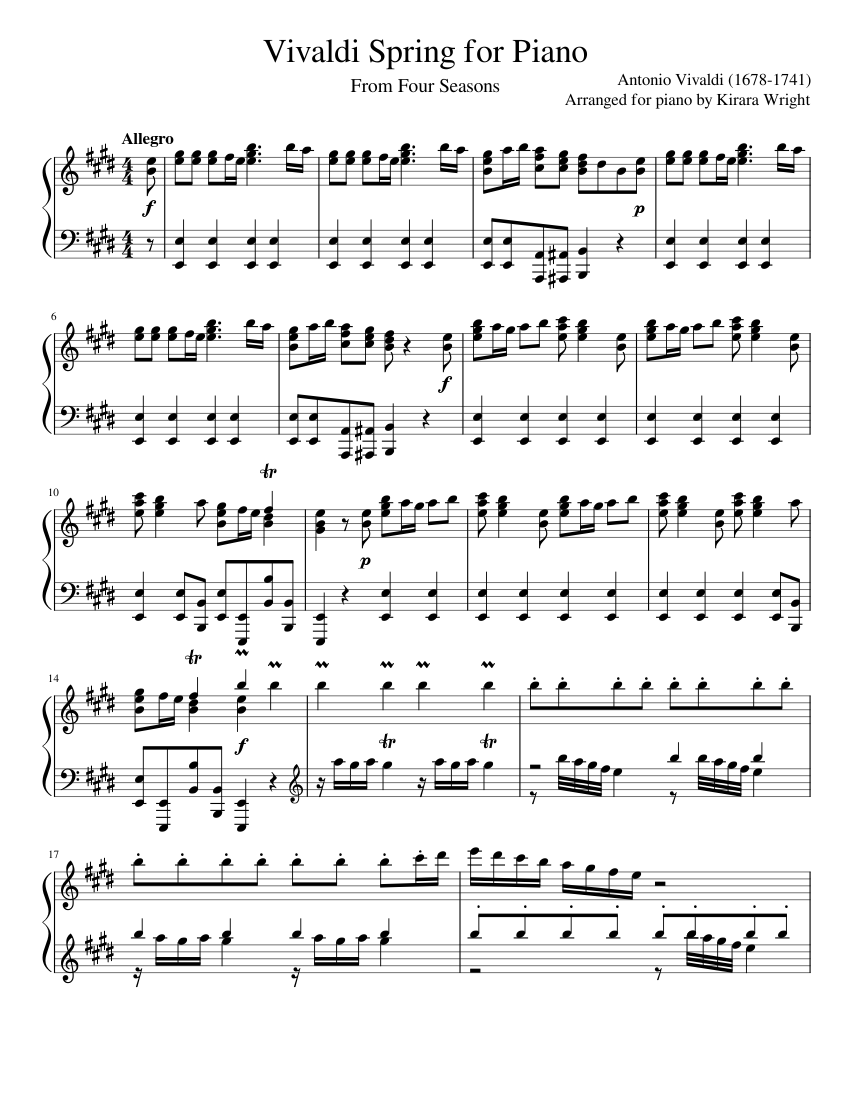 Vivaldi Spring for Piano Sheet Music for Piano (Solo) | MuseScore.com